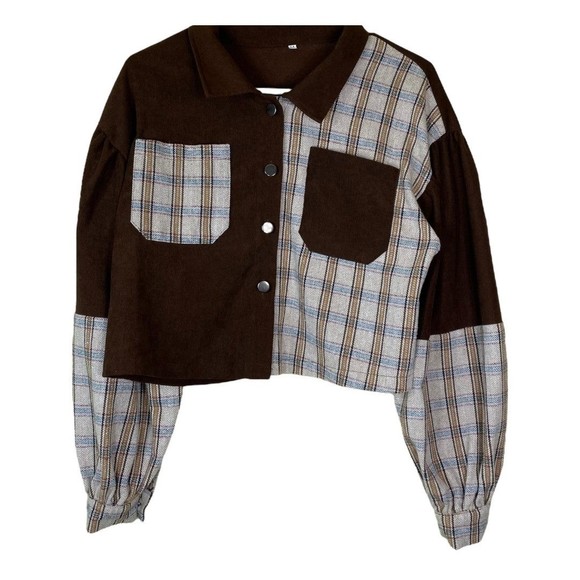 SHEIN | Jackets & Coats | New Shein Plaid Cropped Colorblock Shacket ...